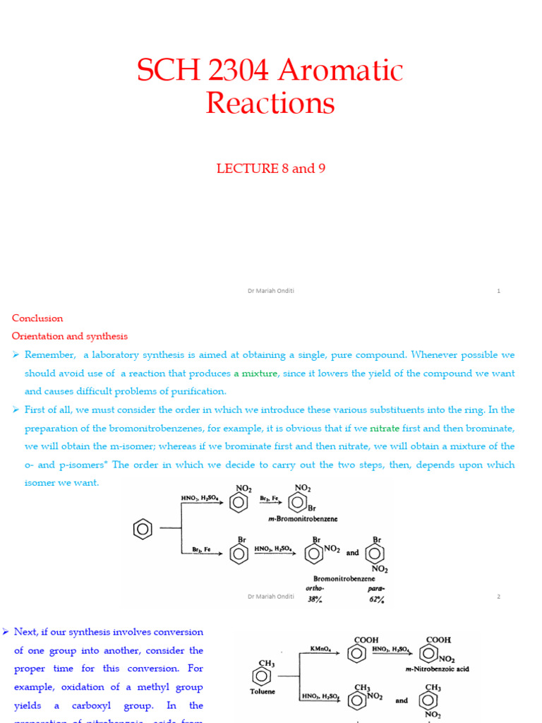 SCH 2304 Aromatic Reactions Lecture 8.10.24 | PDF | Amine | Benzene