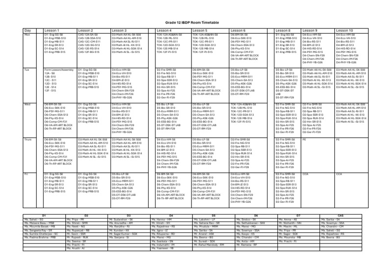 Grade 12 E Room Timetable | PDF | Teaching Methods & Materials