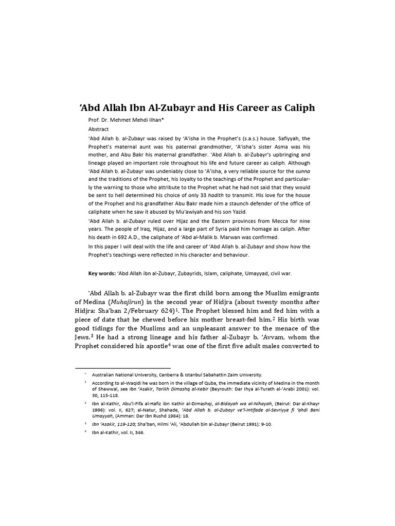Abd Allah Ibn Al-Zubayr and His Career As Caliph | PDF | Husayn Ibn Ali ...