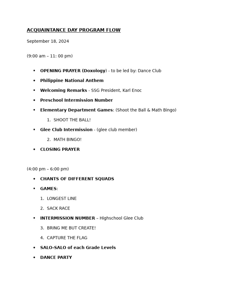 Acquaintance Day Program Flow | PDF