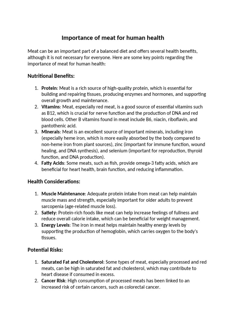 Importance of Meat For Human Health | PDF | Meat | Diet (Nutrition)