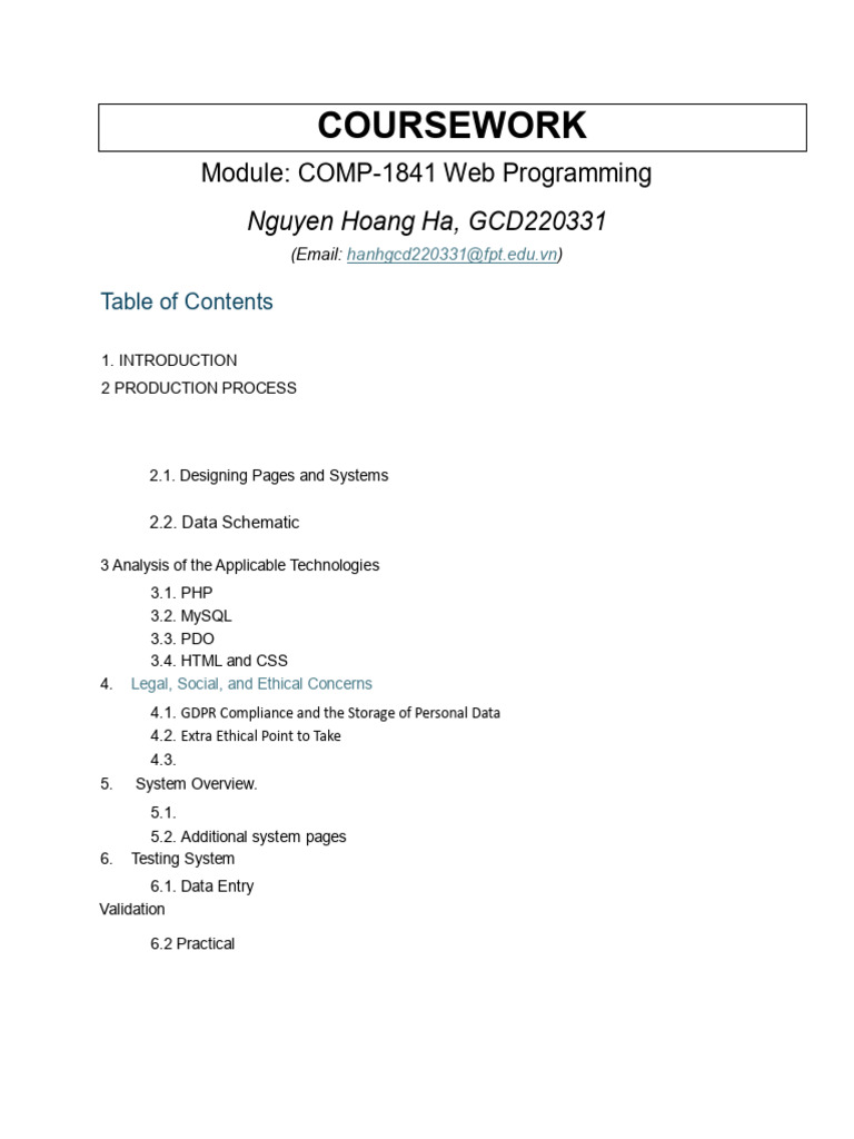COURSEWORK-COMP1841 220331 Report | PDF | Html | Php