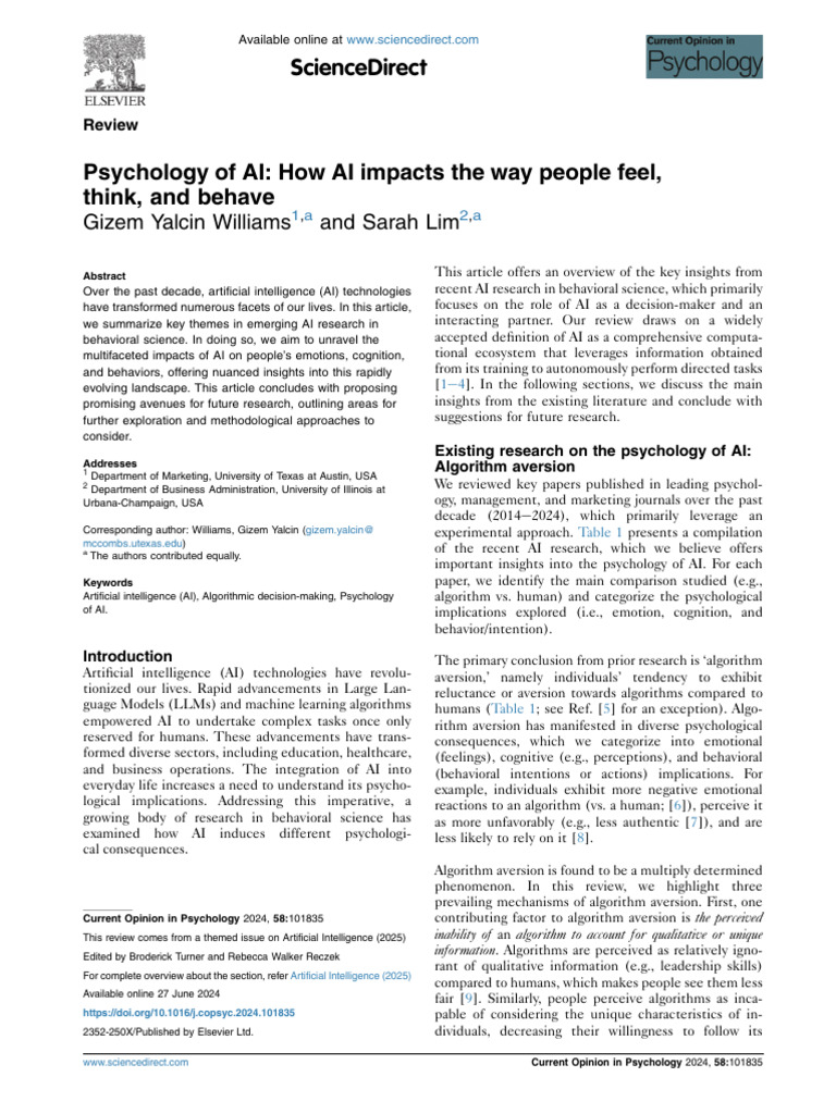 Psychology of AI How AI Impacts The Way People Feel | PDF ...