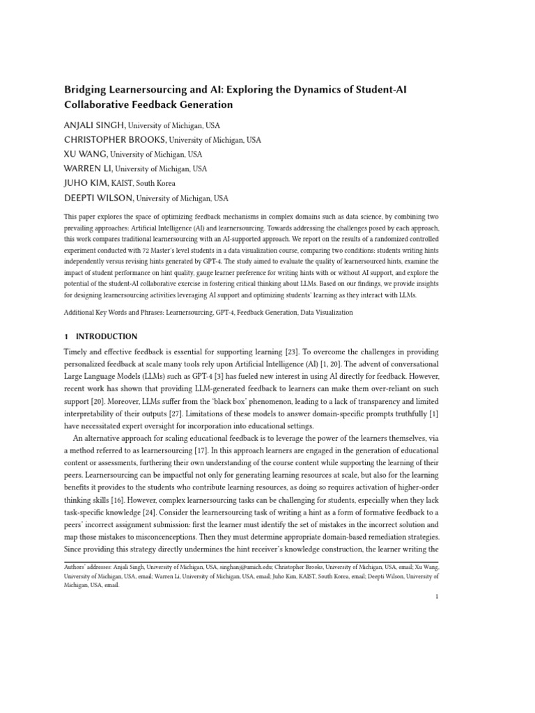 Bridging Learnersourcing and AI Exploring The Dynamics of Student-AI ... Bridging Learnersourcing and AI Exploring The Dynamics of Student-AI ...