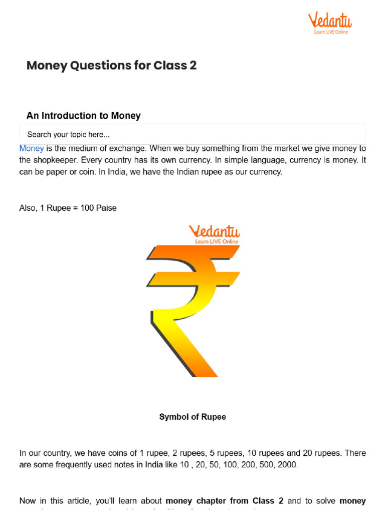 Money Questions For Class 2 | PDF
