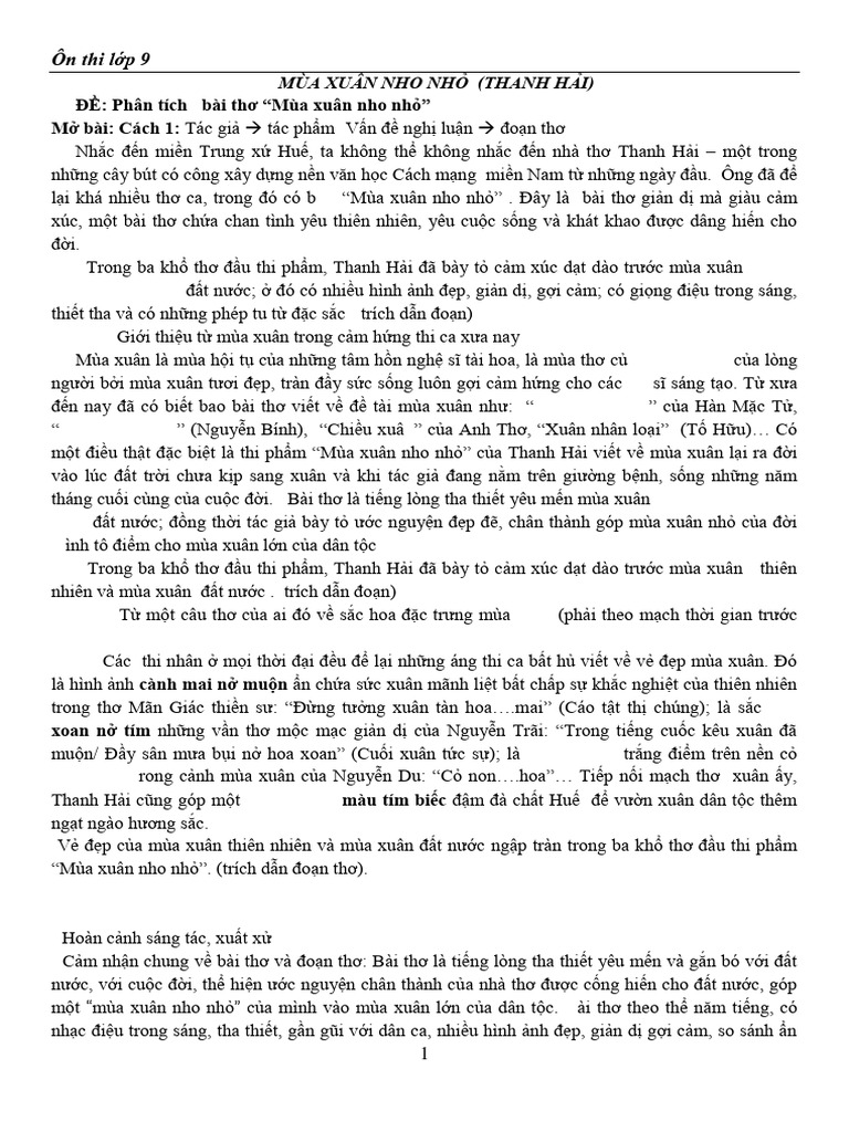 BAI VAN DAI Mua Xuan Nho Nho | PDF