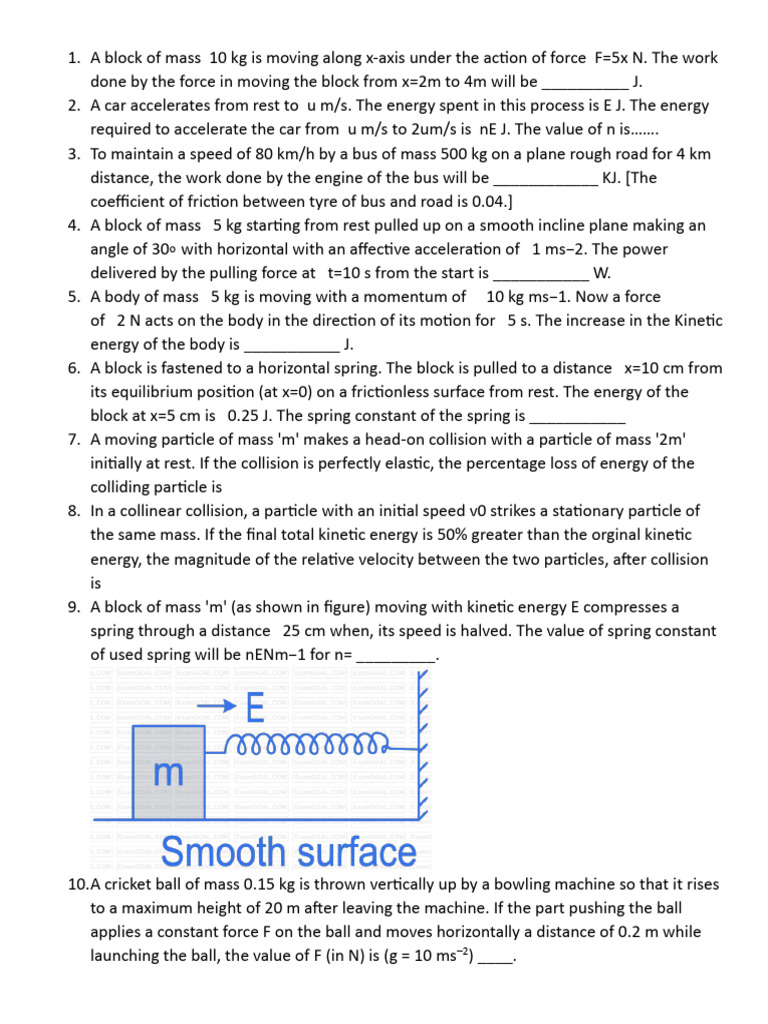 Class 11 IIT JEE Test On Work Energy Power | PDF