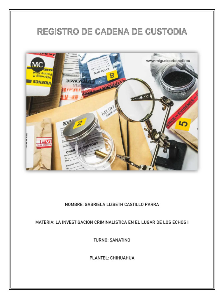 Registro de Cadena de Custodia Gabriela Lizbeth Castillo Parra | PDF | Laboratorios | Contaminación