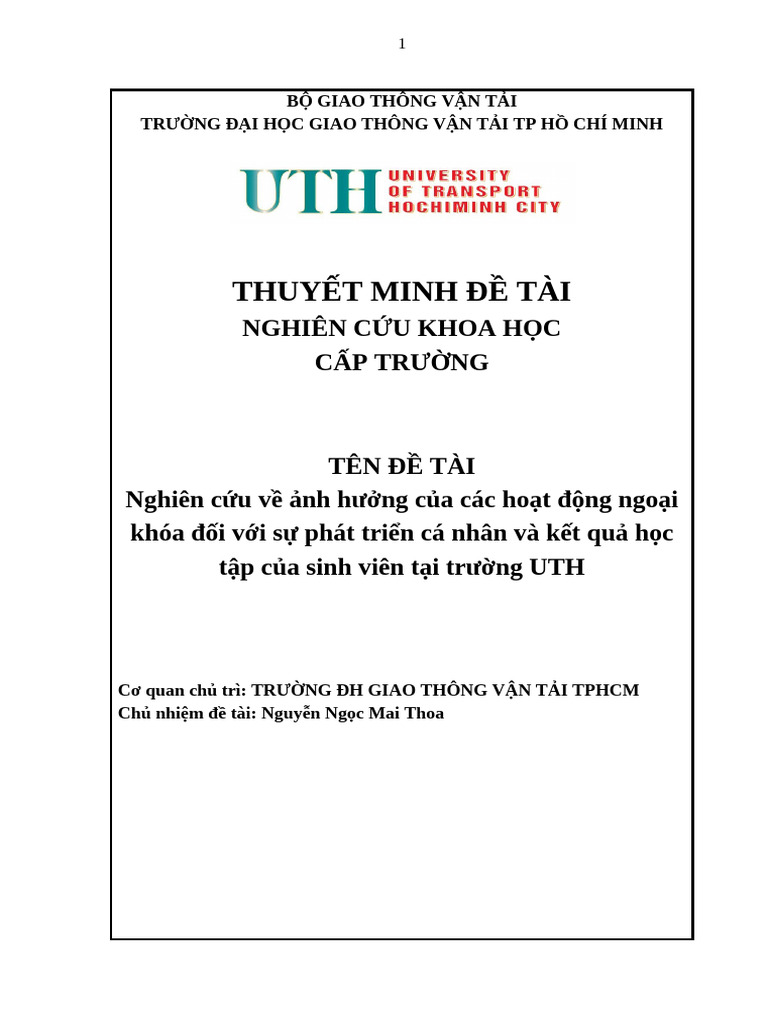Thuyet Minh de Tai UTH NHÓM 1 | PDF