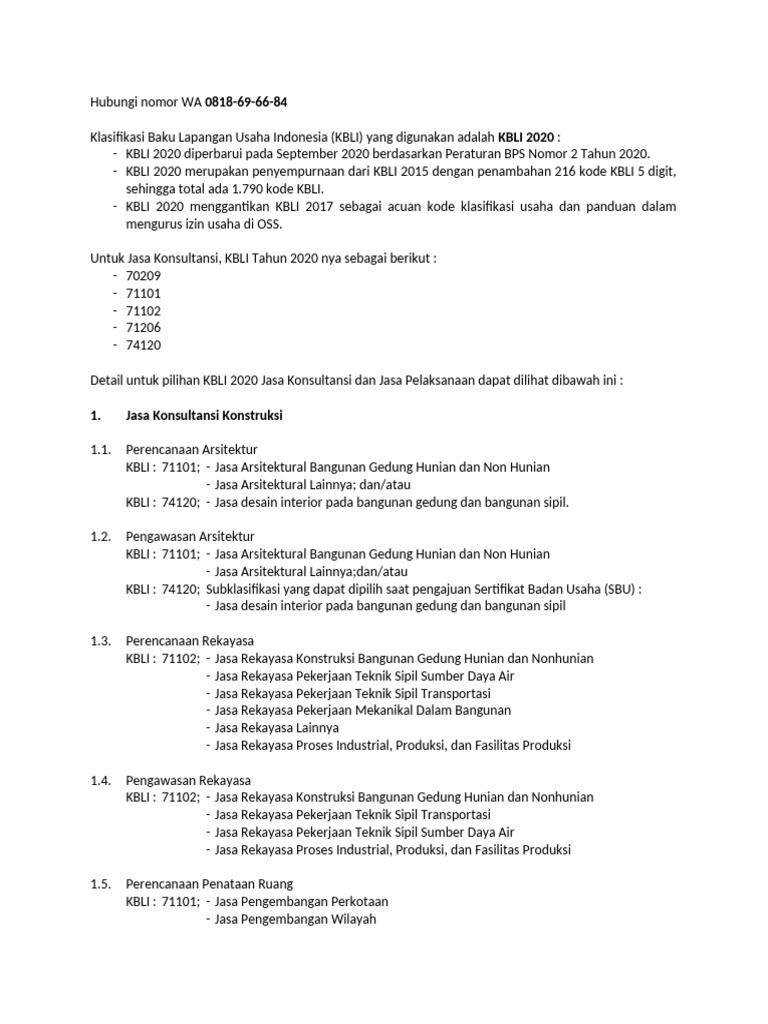 Kode KBLI 2020 Untuk Jasa Konsultan Dan Pelaksana1 | PDF | Griya & Taman | Komputer