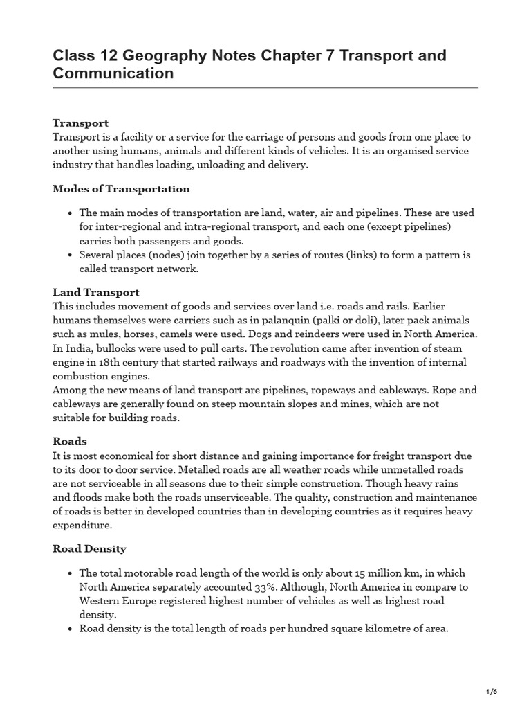 Notes Class 12 Fundamentals of Human Geography Chapter 7 | PDF | Canal ...