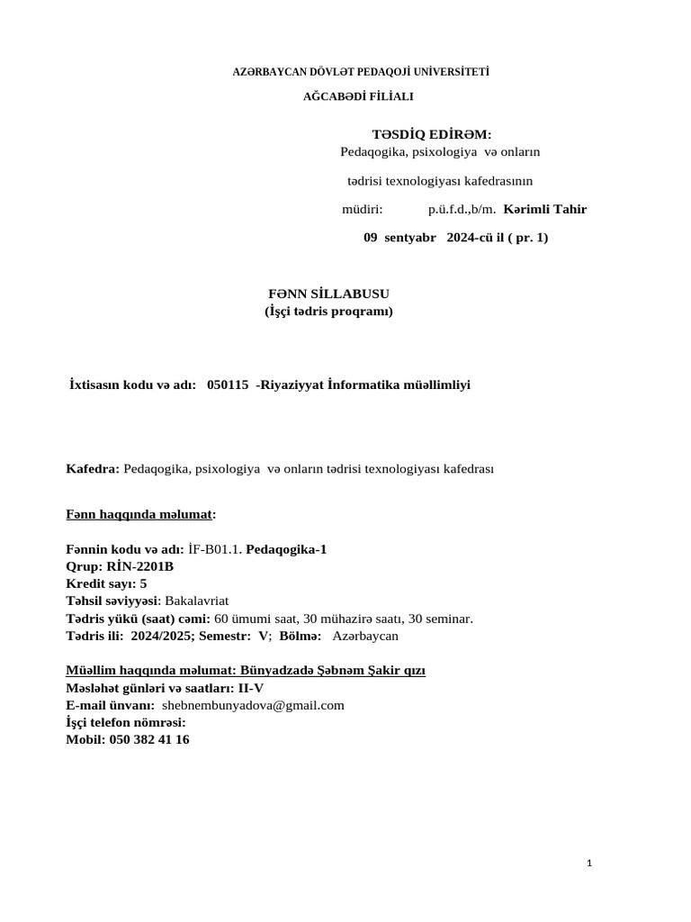 Sillabus - RİN2201 ŞƏBNƏM Bünyadzadə | PDF