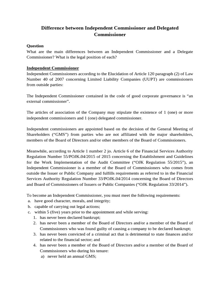 Difference Between Independent Commissioner and Delegated Commissioner ...