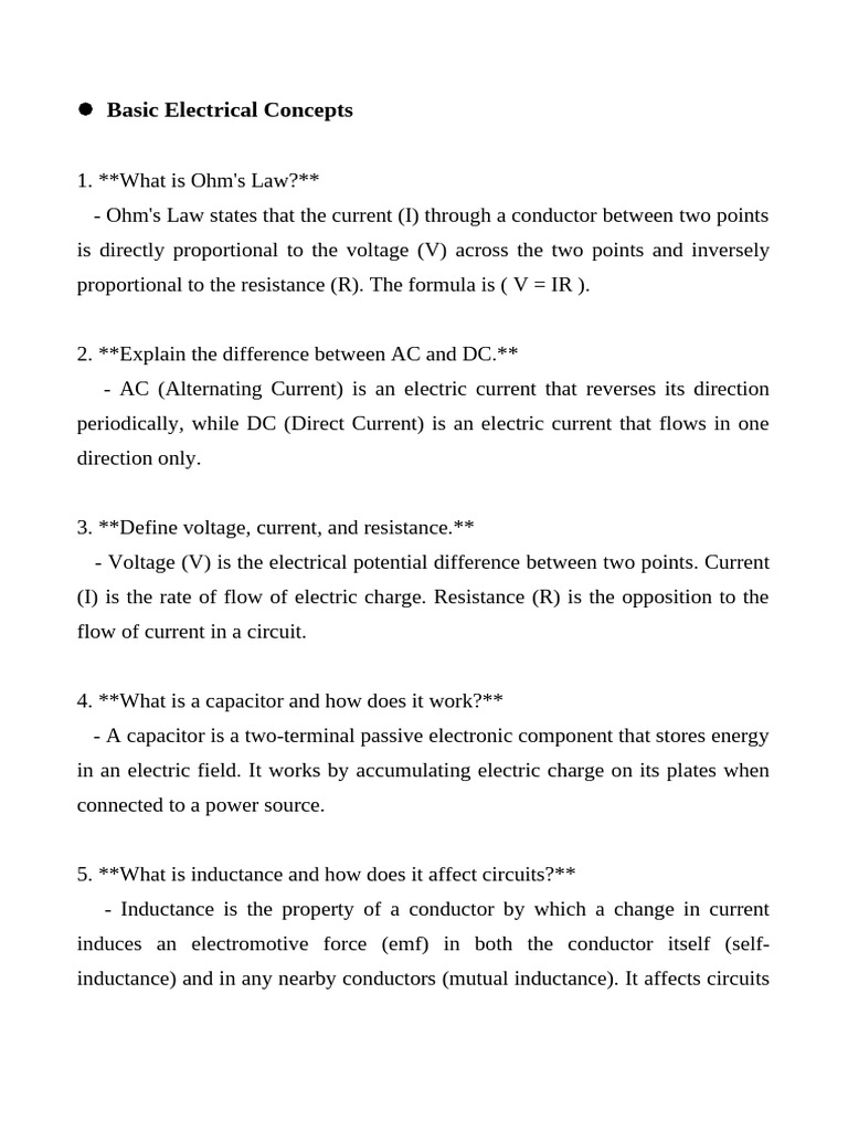Basic Electrical Concepts | PDF | Inductance | Transistor