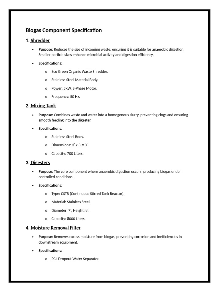 Biogas Plant Component Specs | PDF | Valve | Biogas