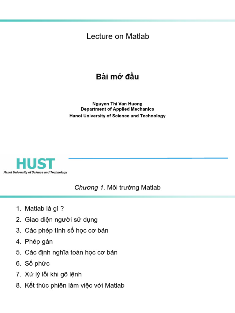 Matlab Lecture 1 - Mo dau | PDF Matlab Lecture 1 - Mo dau | PDF
