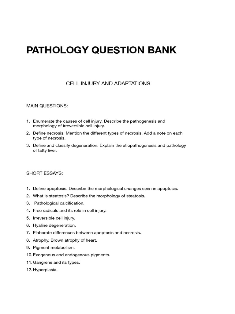 Pathology Question Bank Overview | PDF | Anemia | Kidney Disease
