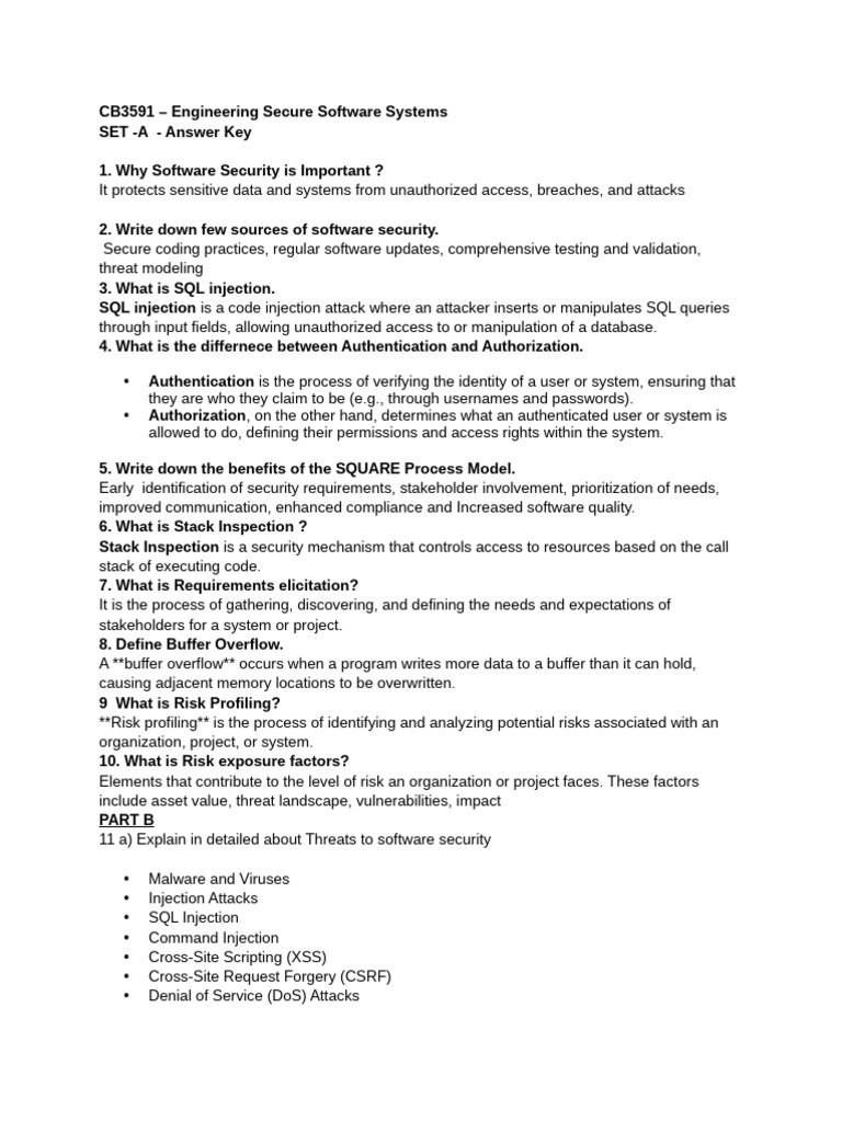CB3591 - ESSS-SET A - Answer Key | PDF | Security | Computer Security