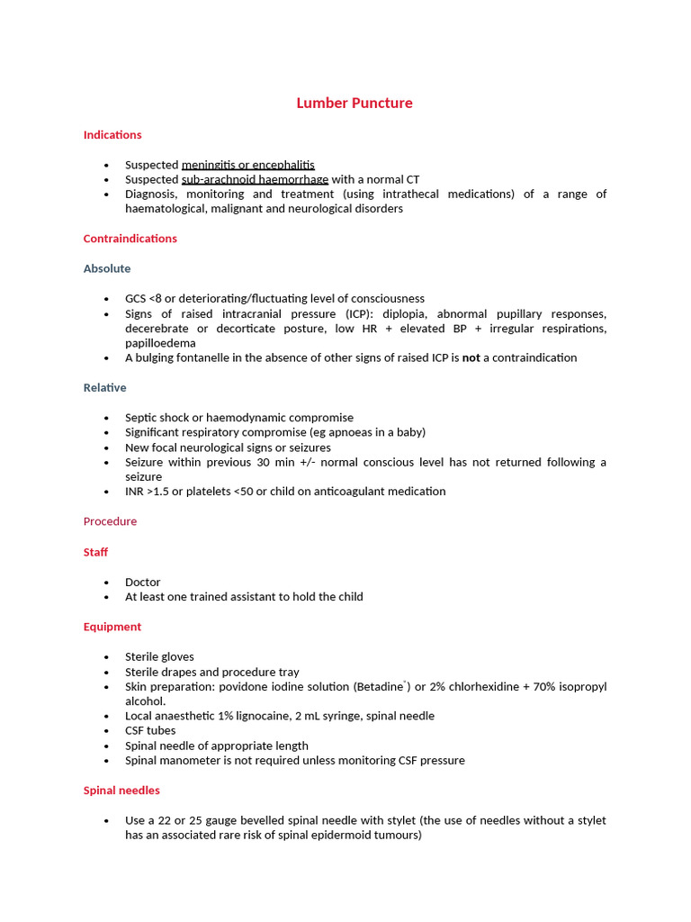 Lumber puncture | PDF | Cerebrospinal Fluid | Clinical Medicine