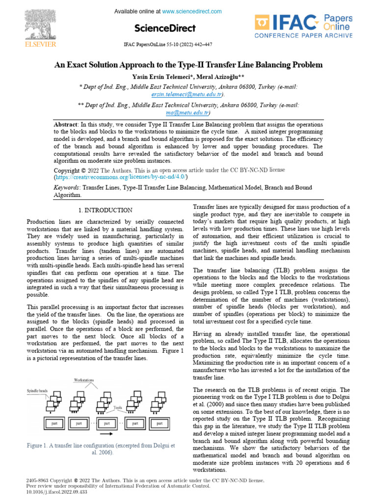 An Exact Solution Approach To The Type II Transfer Line B - 2022 - IFAC PapersOn | PDF ...