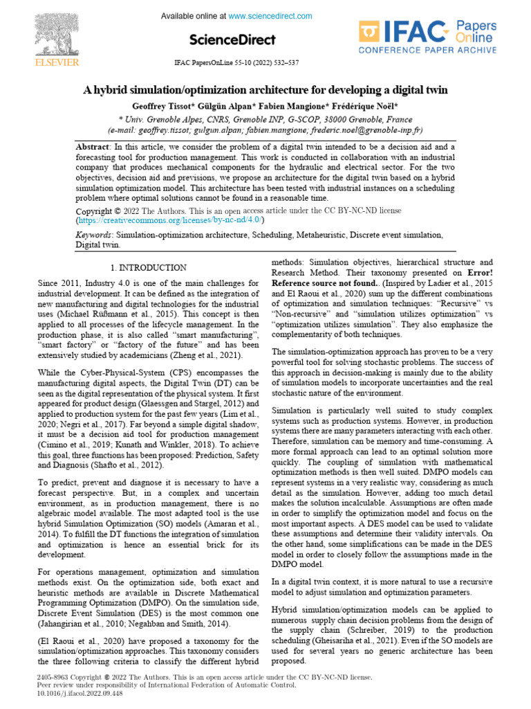 A Hybrid Simulation Optimization Architecture For Developi - 2022 - IFAC PapersO | PDF ...
