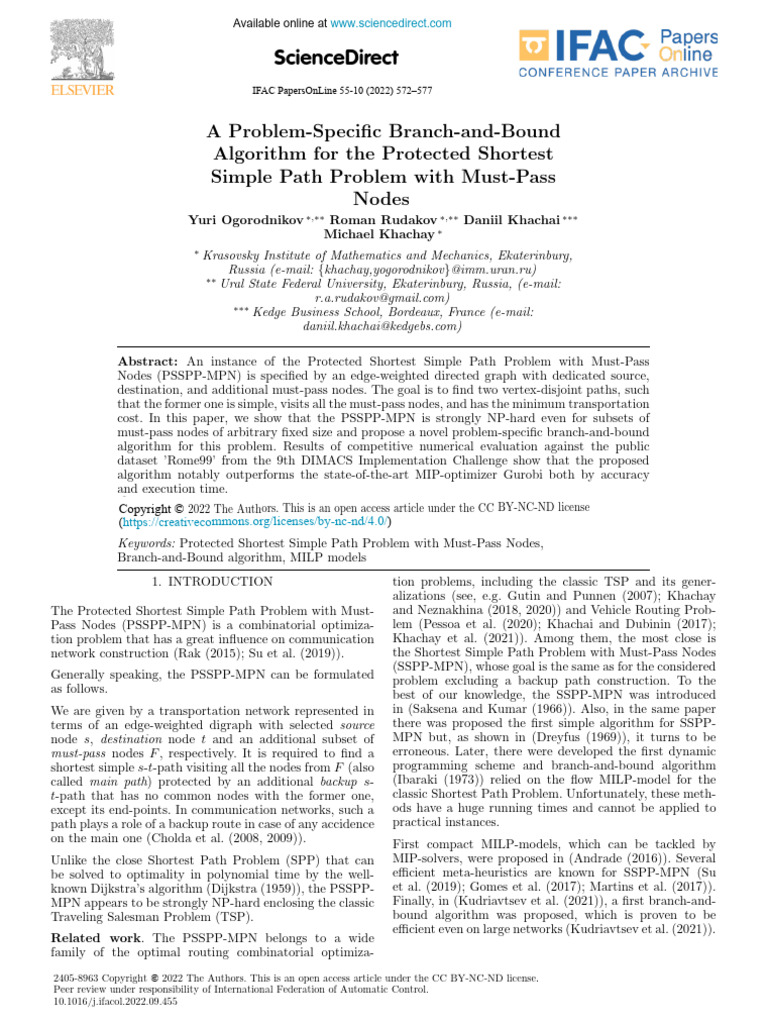 A Problem Specific Branch and Bound Algorithm For The Protect 2022 IFAC Pape | PDF ...