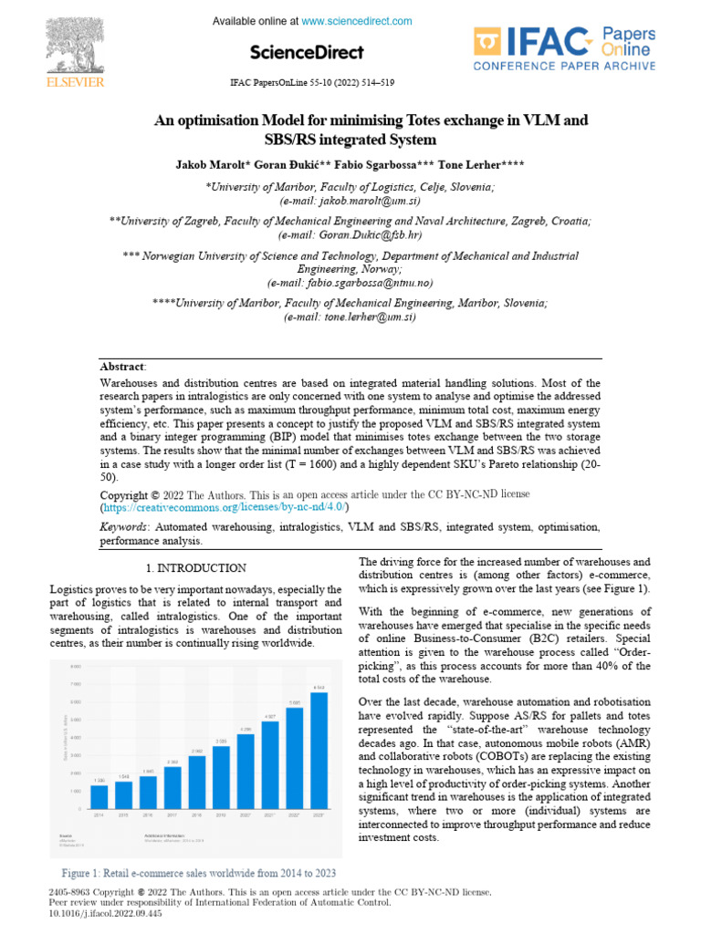 An Optimisation Model For Minimising Totes Exchange in VLM 2022 IFAC ...
