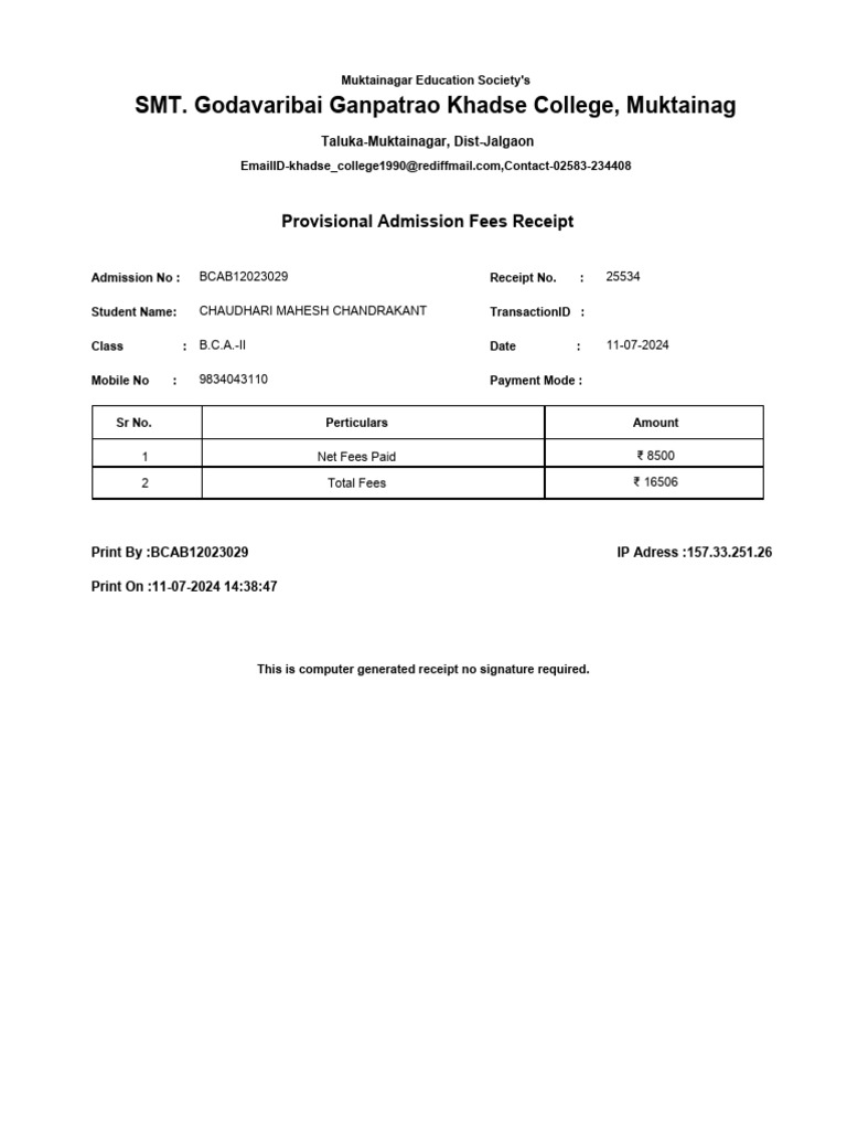 Print Fee Recept | PDF