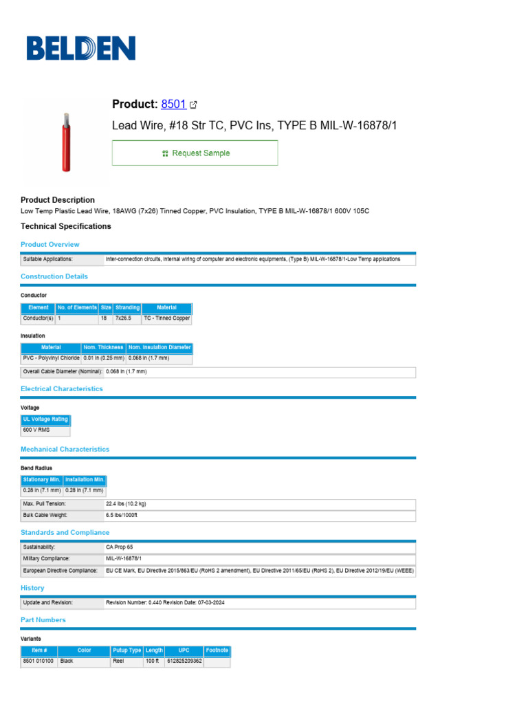 8501 Techdata | PDF | Insulator (Electricity) | Polyvinyl Chloride