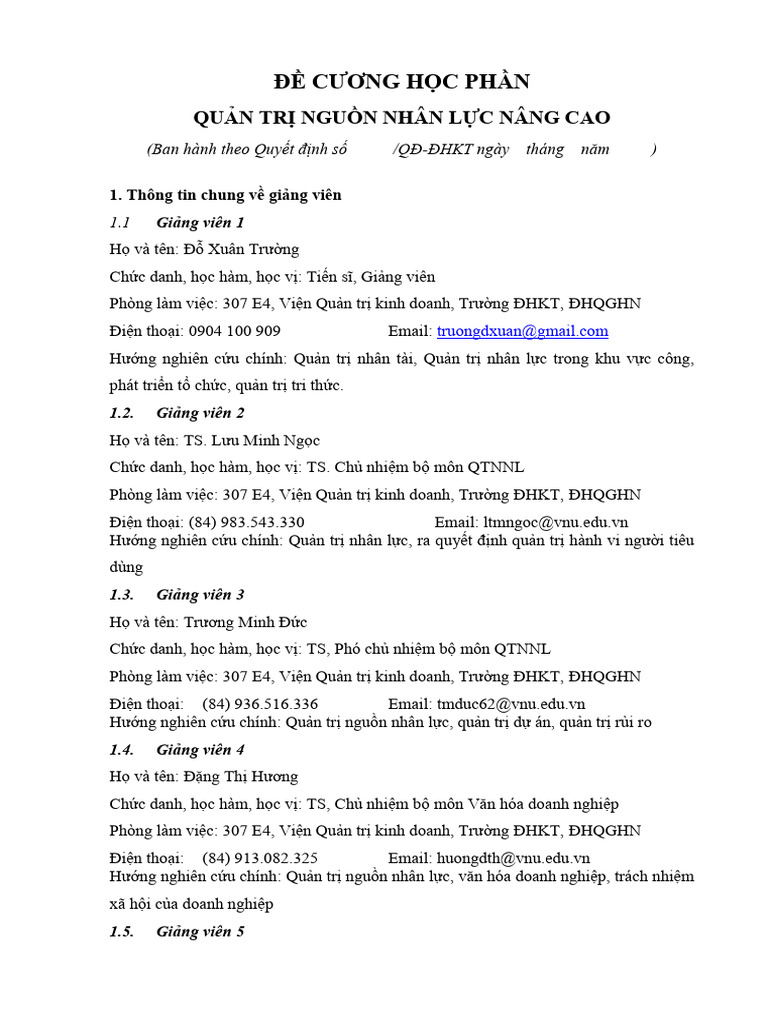 De Cuong Quan Tri NNL NÃ NG Cao T6 2021 | PDF