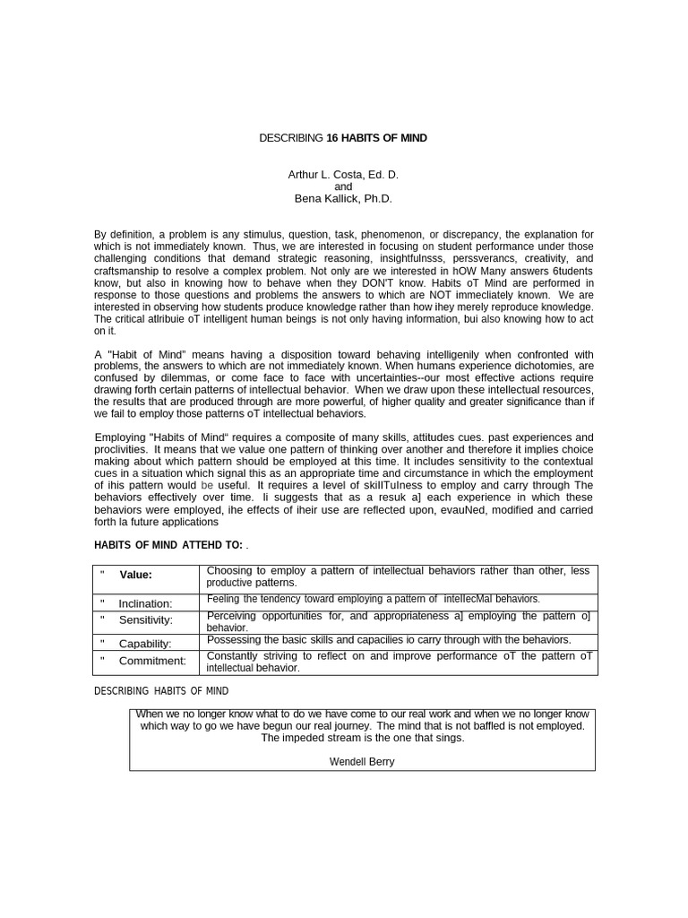 16 Habits of Mind | PDF | Metacognition | Thought