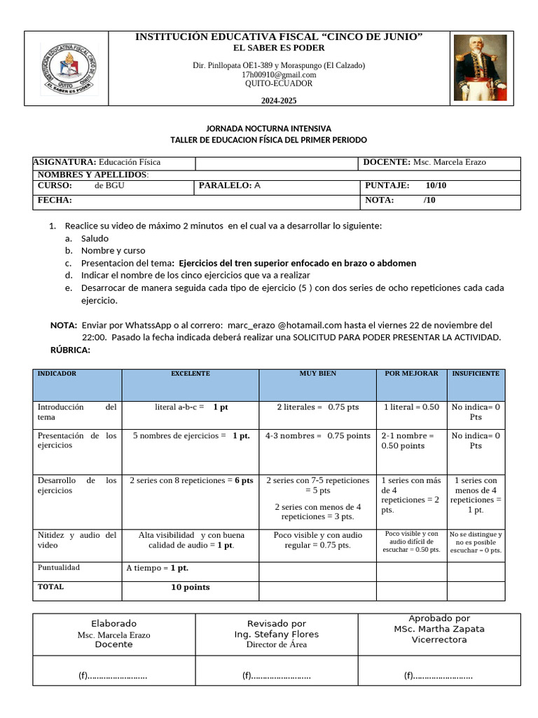 Taller EEFF 1 Periodo 1ro BACH | PDF
