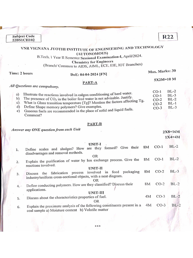 QP Sem 2 Mid-1 April 2024 | PDF