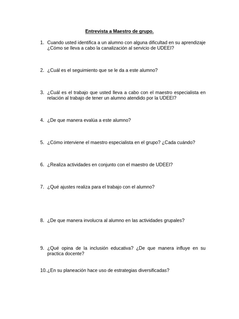 Entrevista A Maestro de Grupo Corregida | PDF