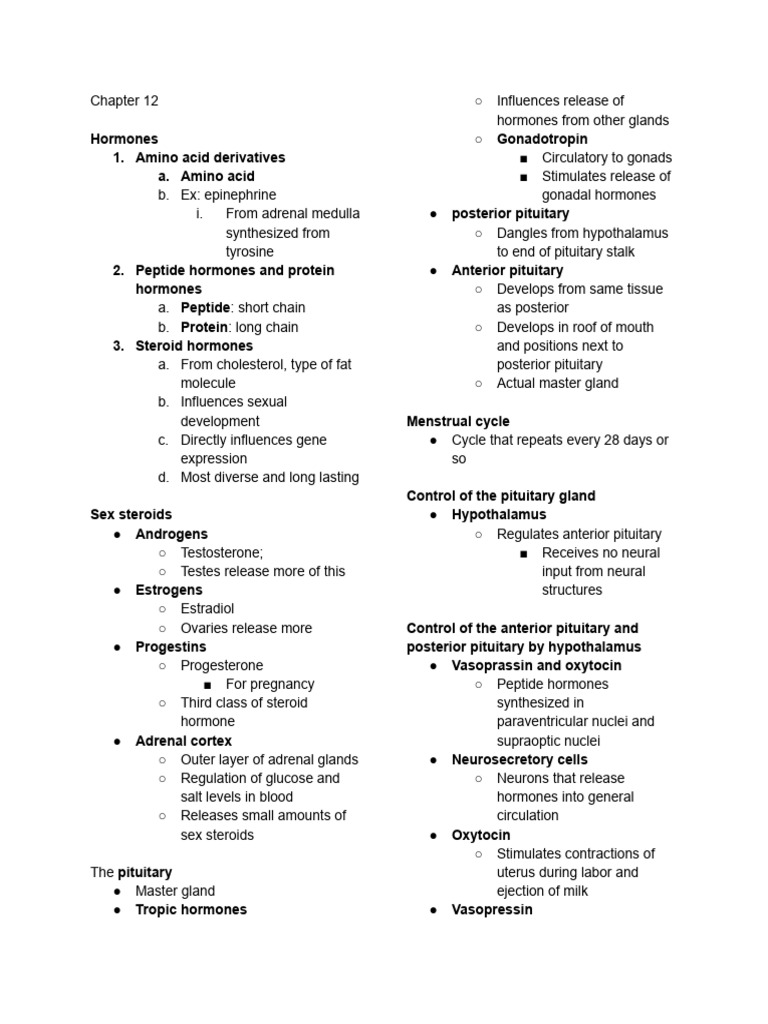 Biopsychology CH 12 Notes | PDF | Hypothalamus | Androgen