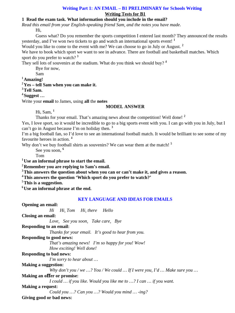 UNIT 1- WRITING - AN EMAIL | PDF | Question | Adjective