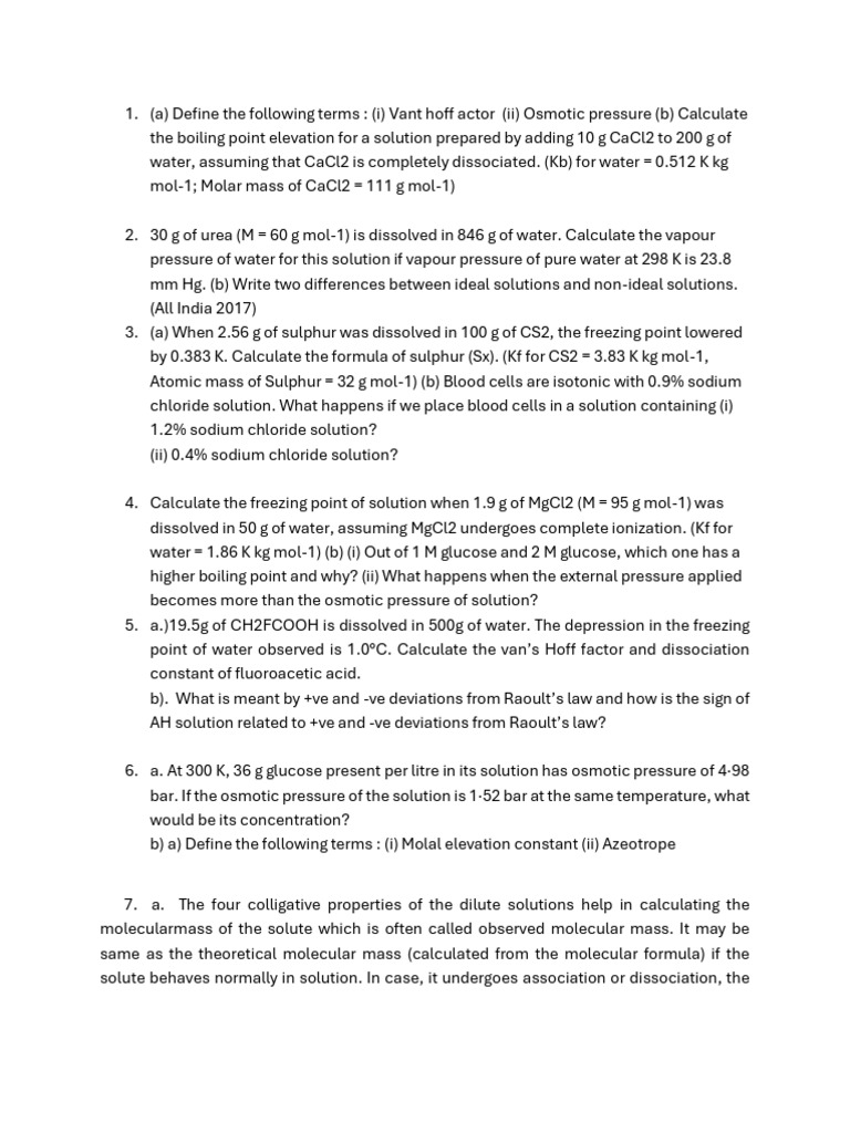 Colligative Properties and Calculations | PDF | Physical Sciences ...
