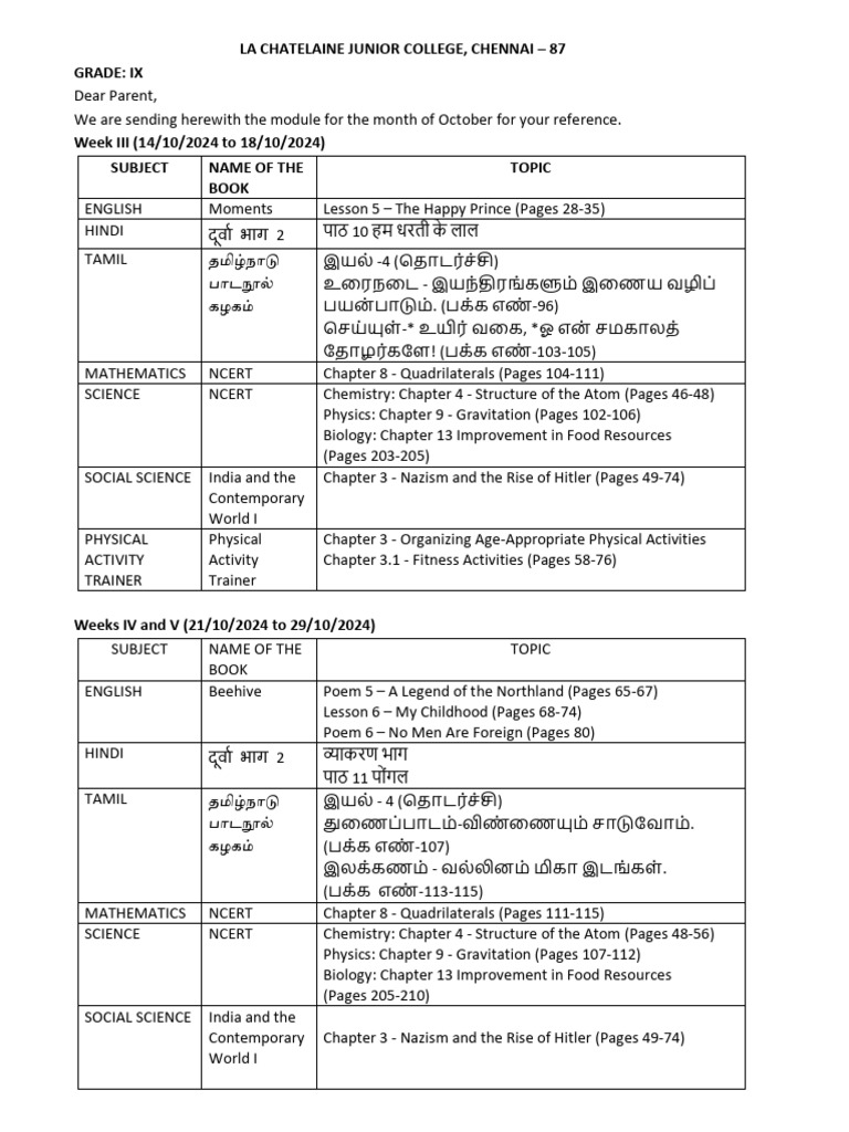 Class IX October Module | PDF