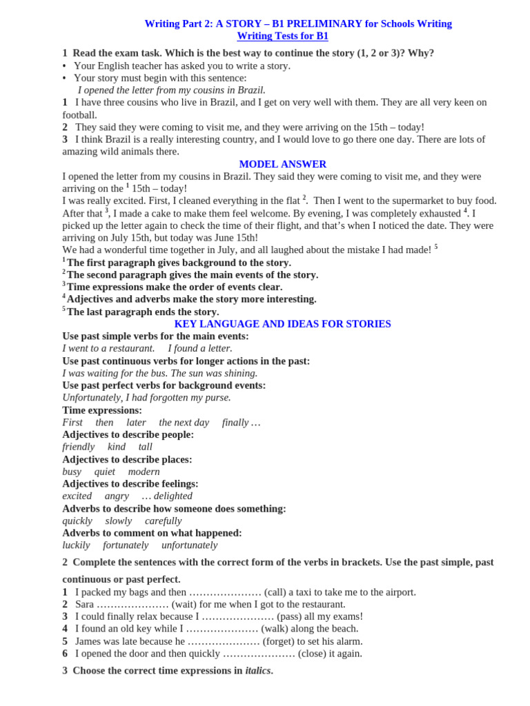 UNIT 3 - Writing Part 2 - A STORY | PDF | Adverb | Verb
