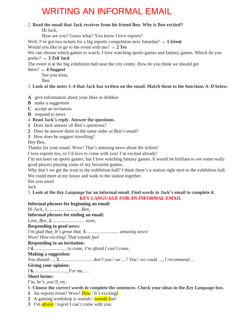 Unit 2 - Writing An Informal Email | PDF | Sports & Recreation