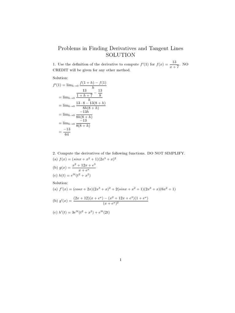 Derivative Solutions | PDF | Tangent | Slope