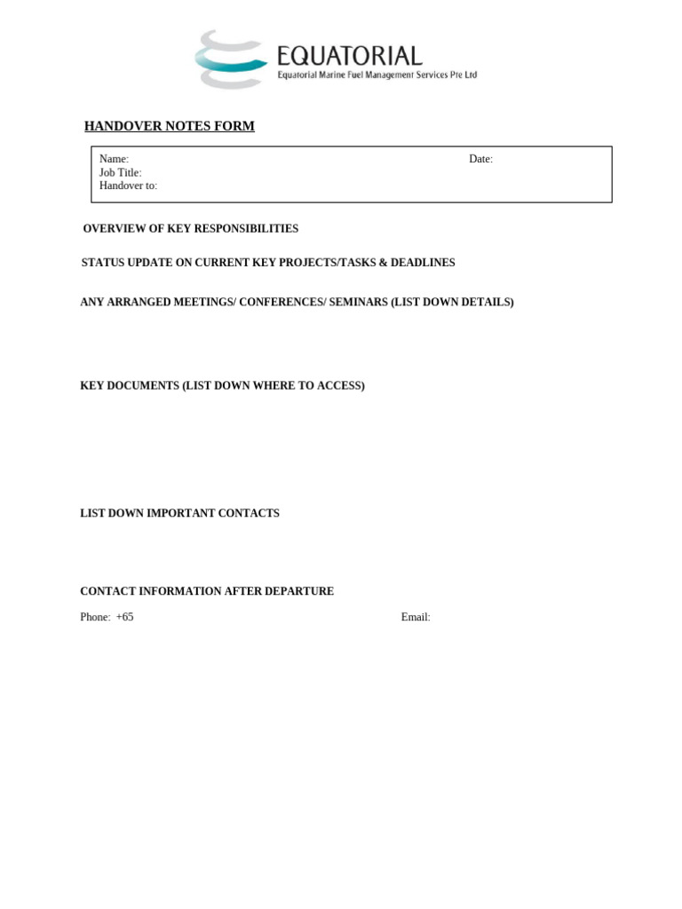 Handover Form | PDF | Career & Growth | Business