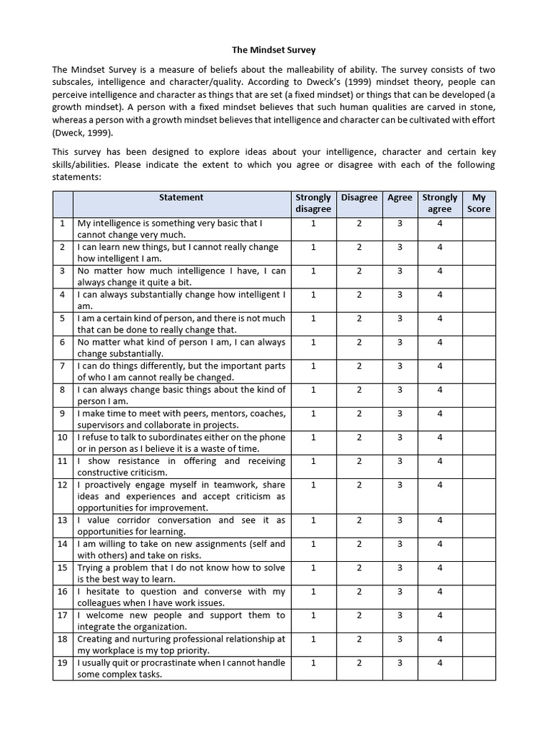 The Mindset Mini-Survey | PDF | Mindset | Intelligence