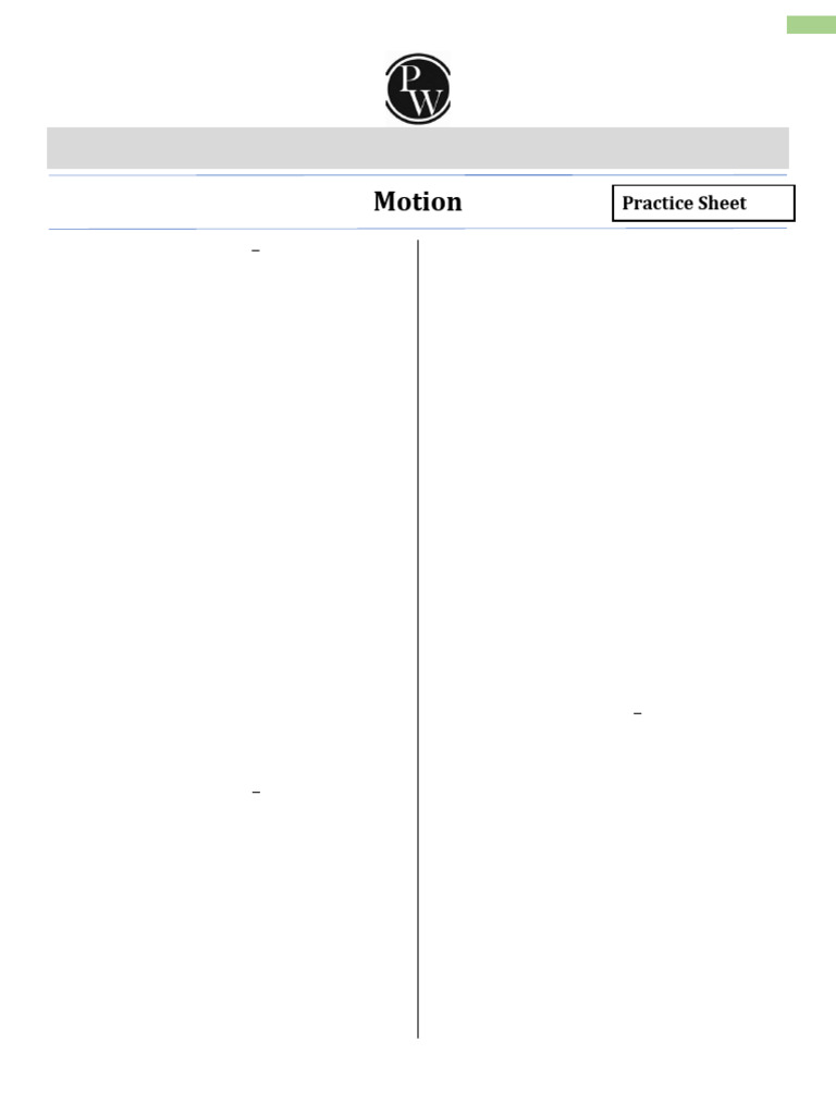 Class 9 Motion Practice Sheet | PDF | Acceleration | Velocity