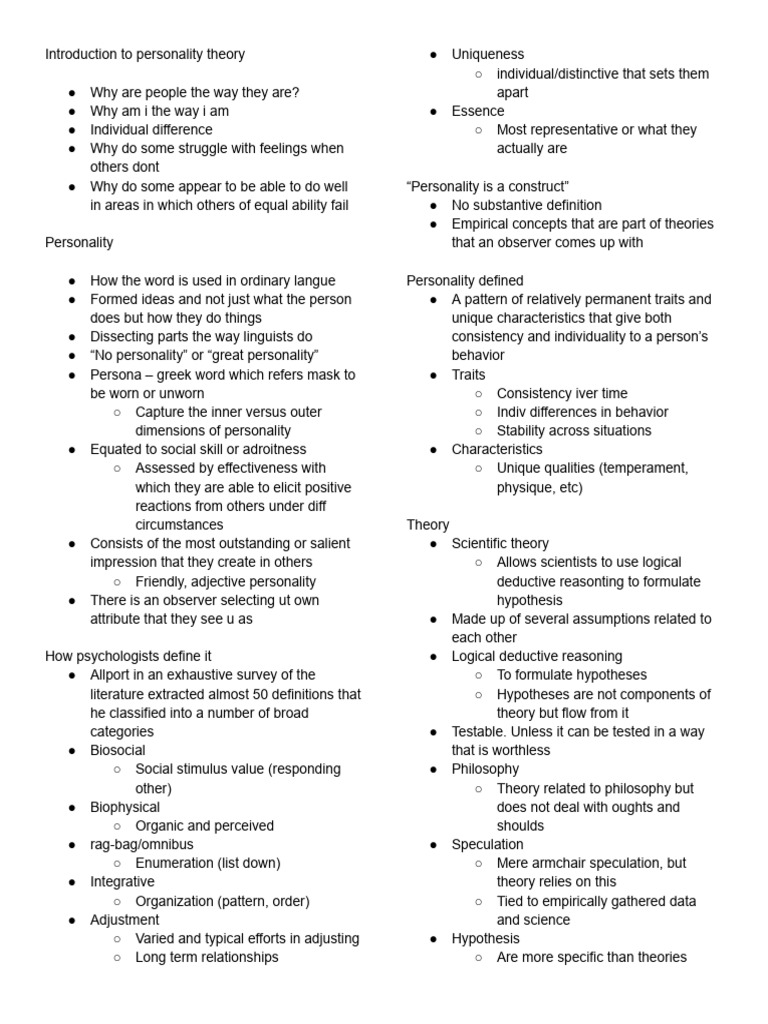 intro to personality theory (1) | PDF | Theory | Hypothesis