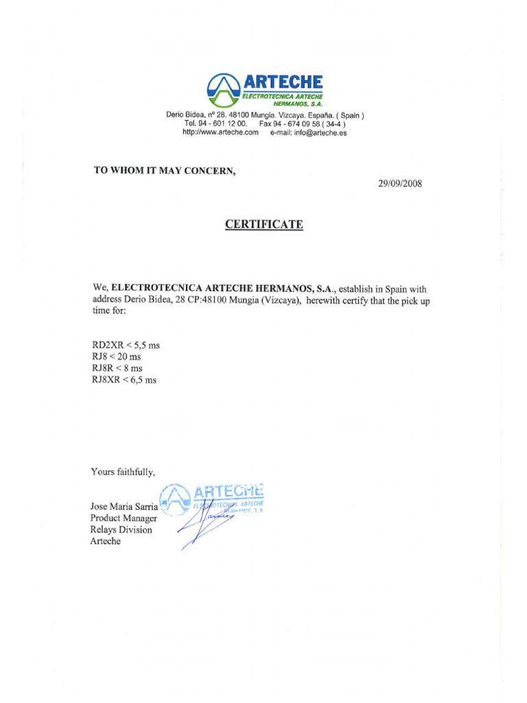 Certificate of Pick Up Time | PDF