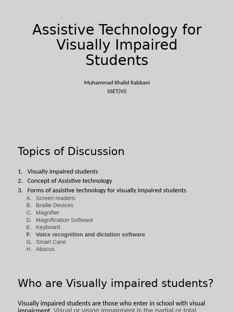 Assistive Tech for Visually Impaired Students | PDF | Visual Impairment ...