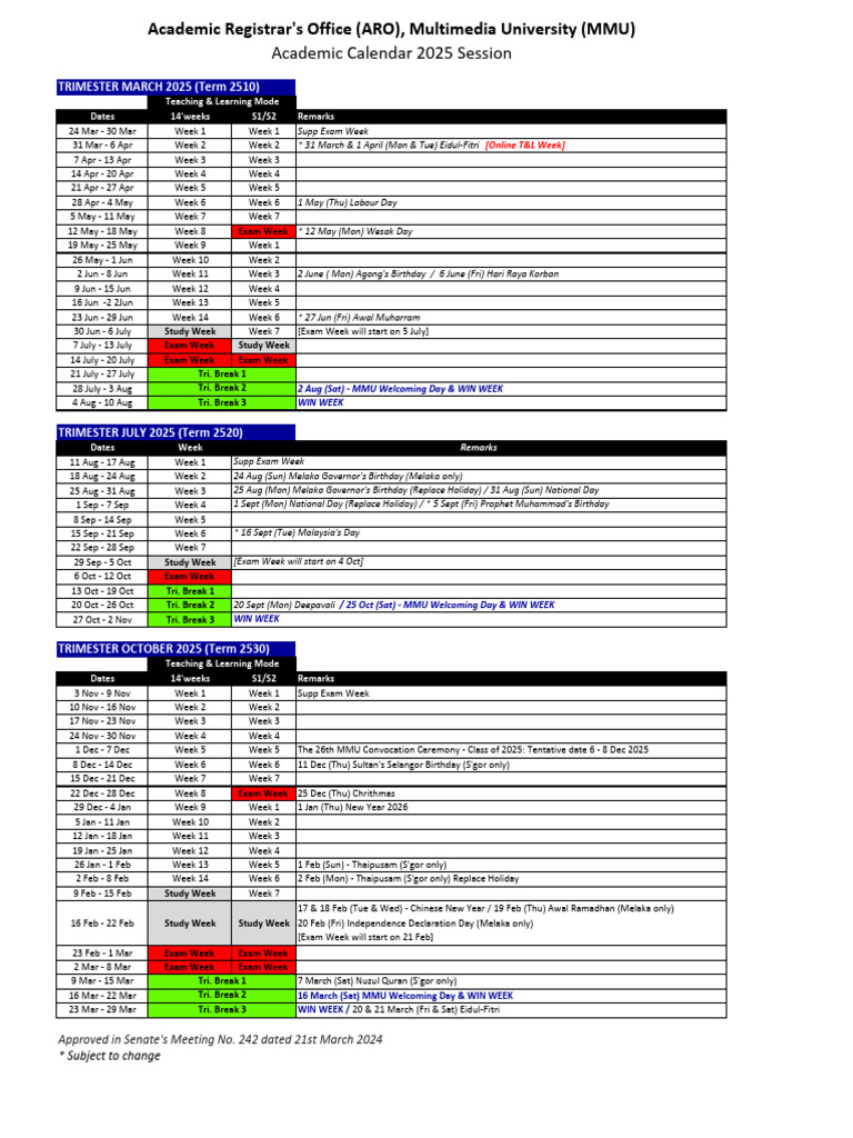 Academic Calendar 2025 Session | PDF