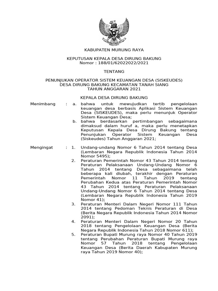 SK Operator Siskeudes 2021 | PDF | Griya & Taman