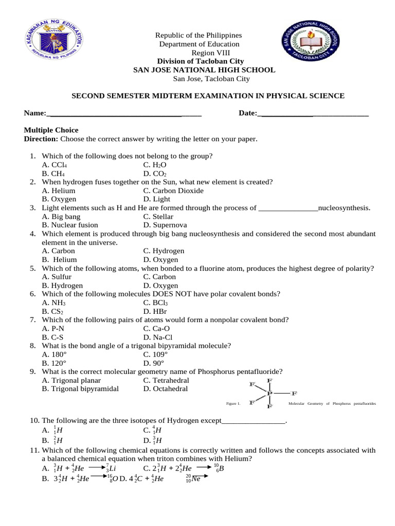 Midterm Test in Physical Science | PDF | Intermolecular Force ...